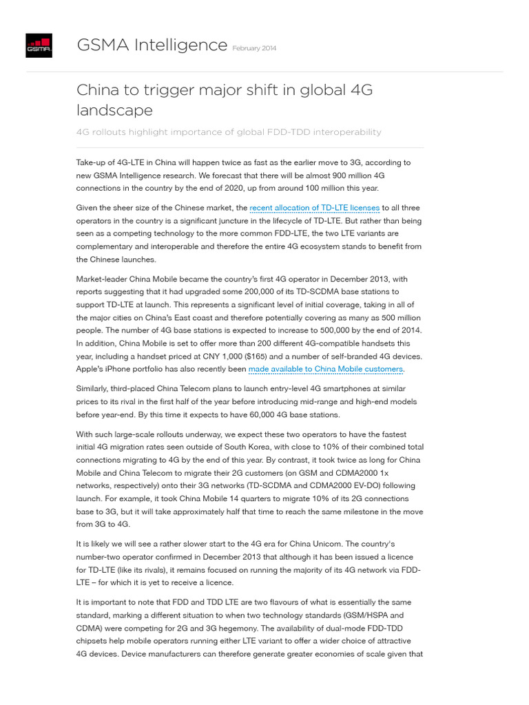 China To Trigger Major Shift in Global 4G Landscape | PDF | Lte ...