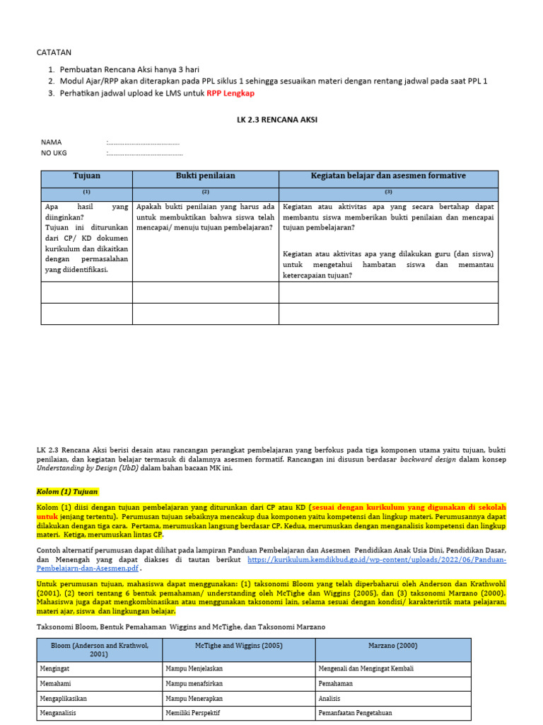 LK 2.3 Rencana Aksi Contoh | PDF