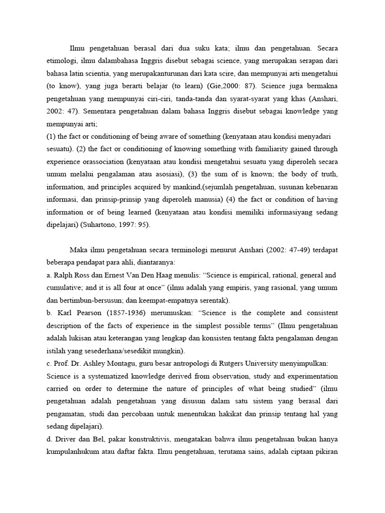 Ilmu Pengetahuan Berasal Dari Dua Suku Kata | PDF