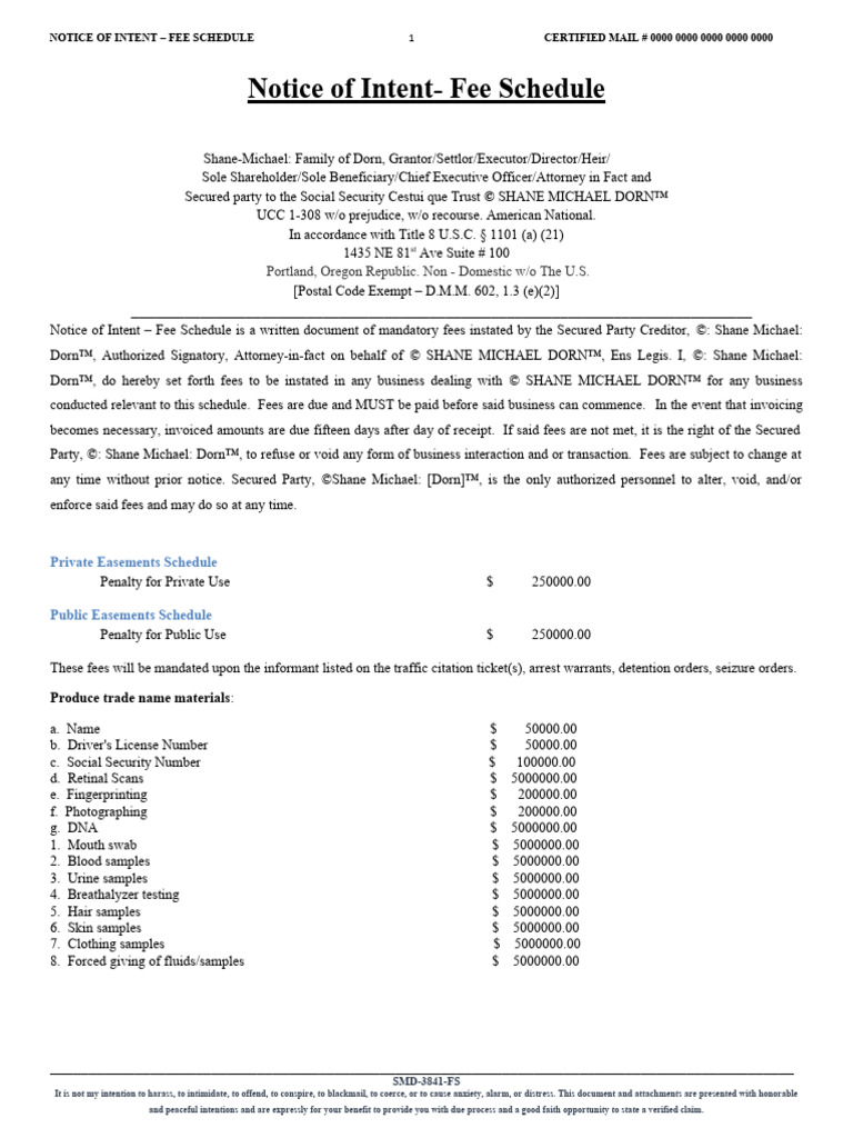 Fee Schedule Notice of Intent Generic Notary | PDF | United States ...
