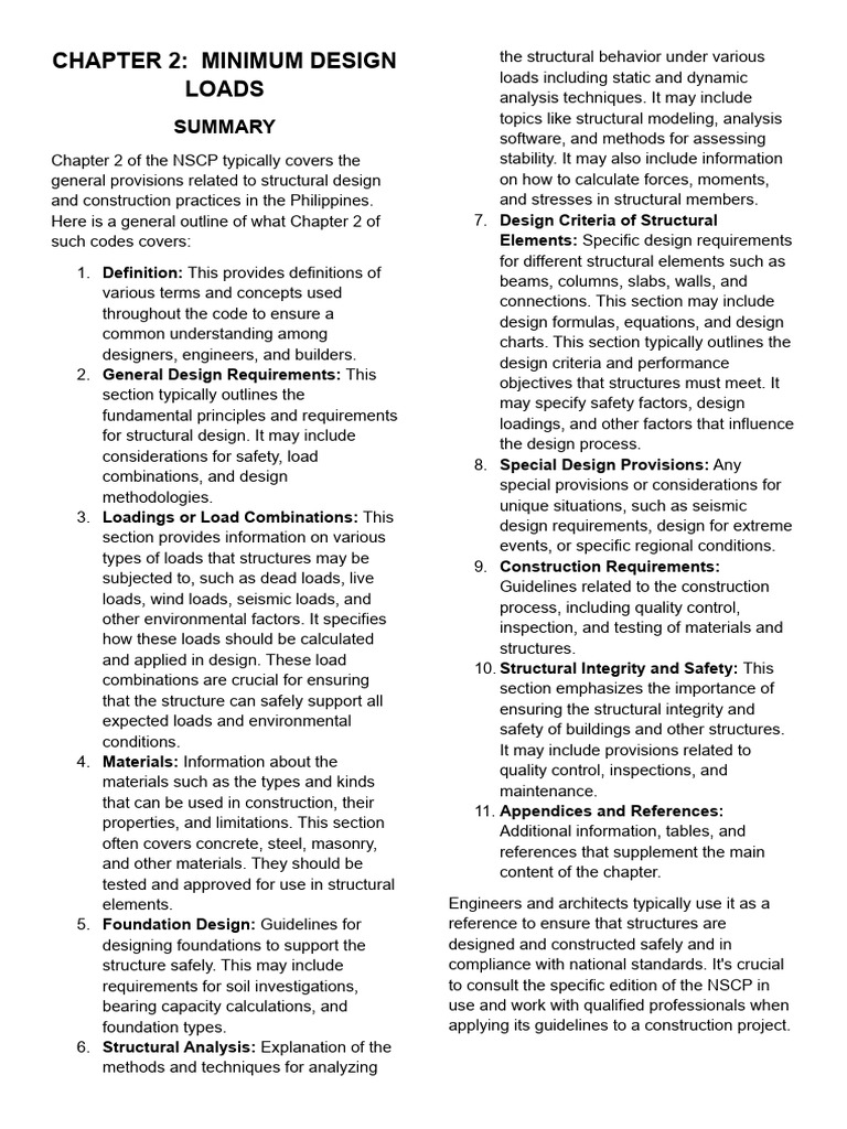 NSCP Chapter 2 Summary Final | PDF | Structural Load | Snow