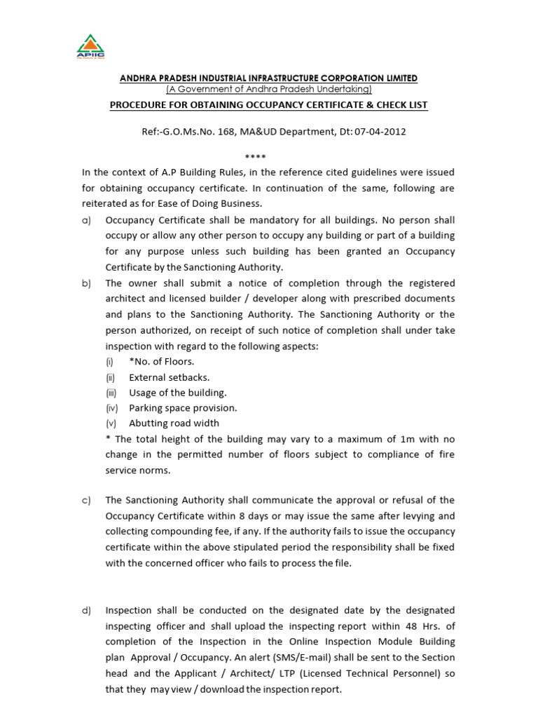 OCCUPANCY CERTIFICATE and Check List Modified | PDF | Architect | Justice