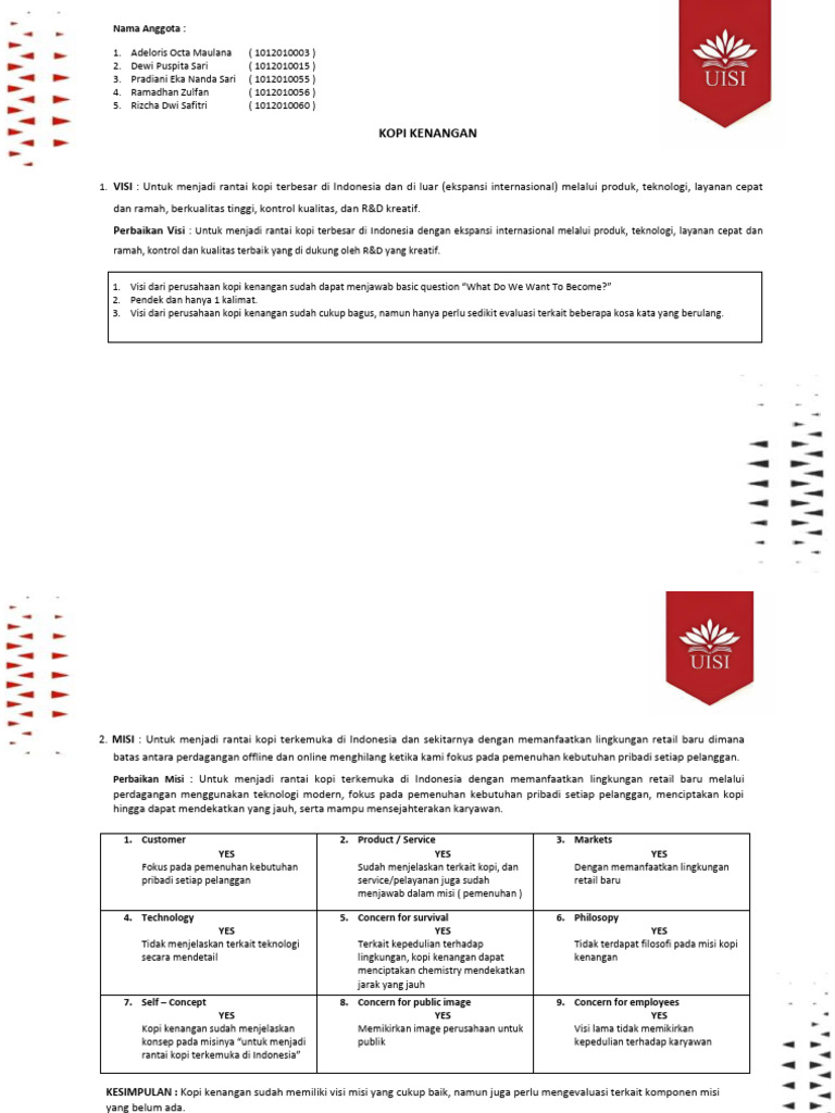 Visi Misi Kopi Kenangan | PDF