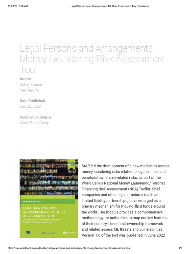 Legal Persons and Arrangements ML Risk Assessment Tool - Guidance | PDF ...