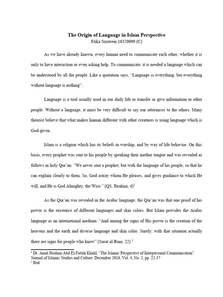 The Origin Of Language In Islamic Prespective PDF Quran Islam