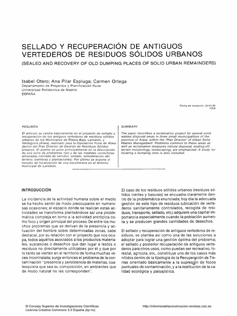 Sellado y Recuperacion de Antiguos Vertederos | Descargar gratis PDF | Vertedero | Residuos