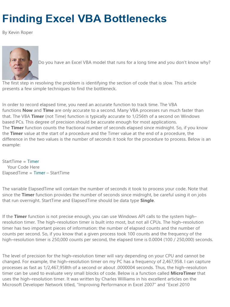 Finding Excel VBA Bottlenecks - SOA | PDF | Microsoft Excel | Integer (Computer Science)