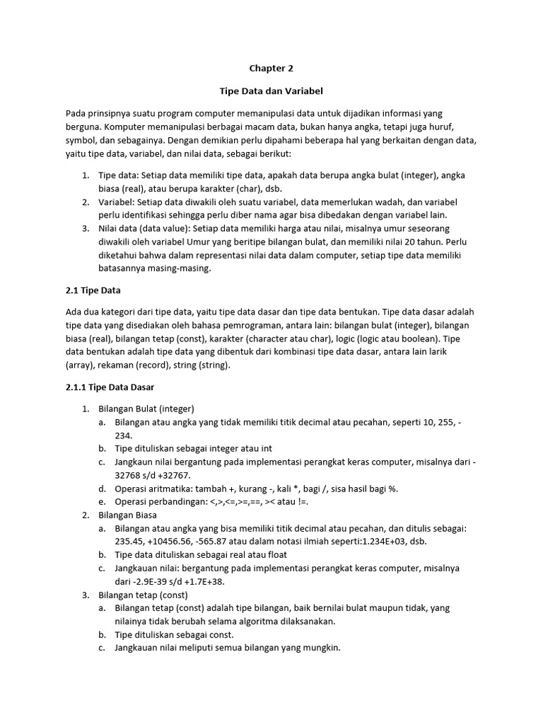 Temu 2 Tipedata-Dan-Variabel | PDF | Komputer