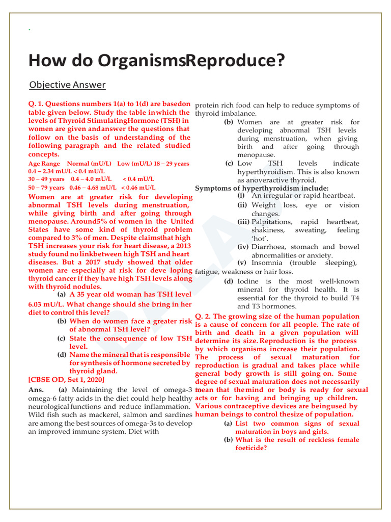 How Do Organism Reproduce Pyq | PDF | Thyroid Stimulating Hormone | Human Diseases And Disorders