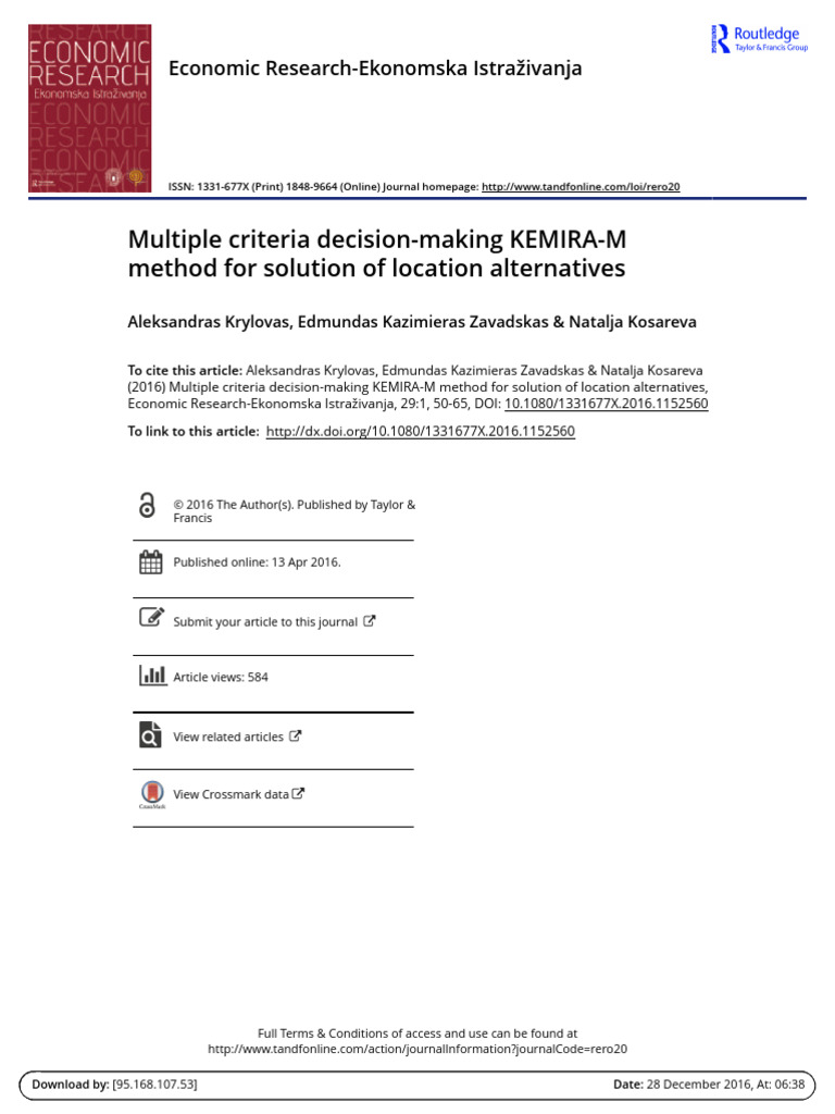 Multiple Criteria Decision Making KEMIRA M Method For Solution of Location Alternatives | PDF ...