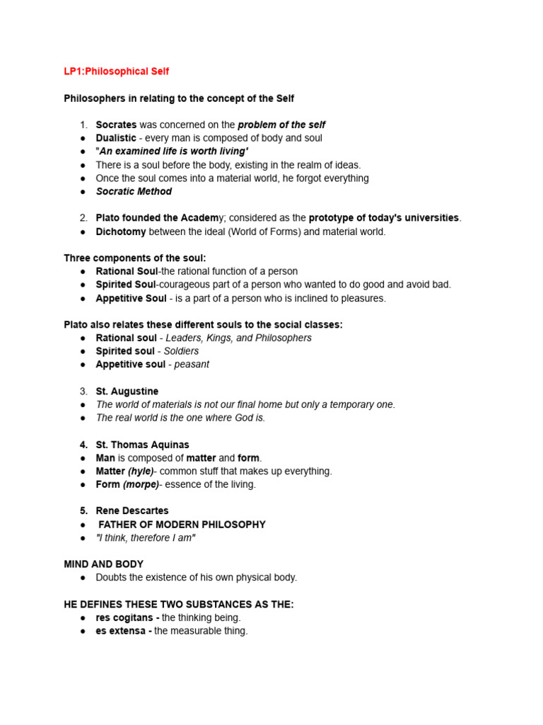 LP1:Philosophical Self: Socratic Method | PDF | Soul | Sociology