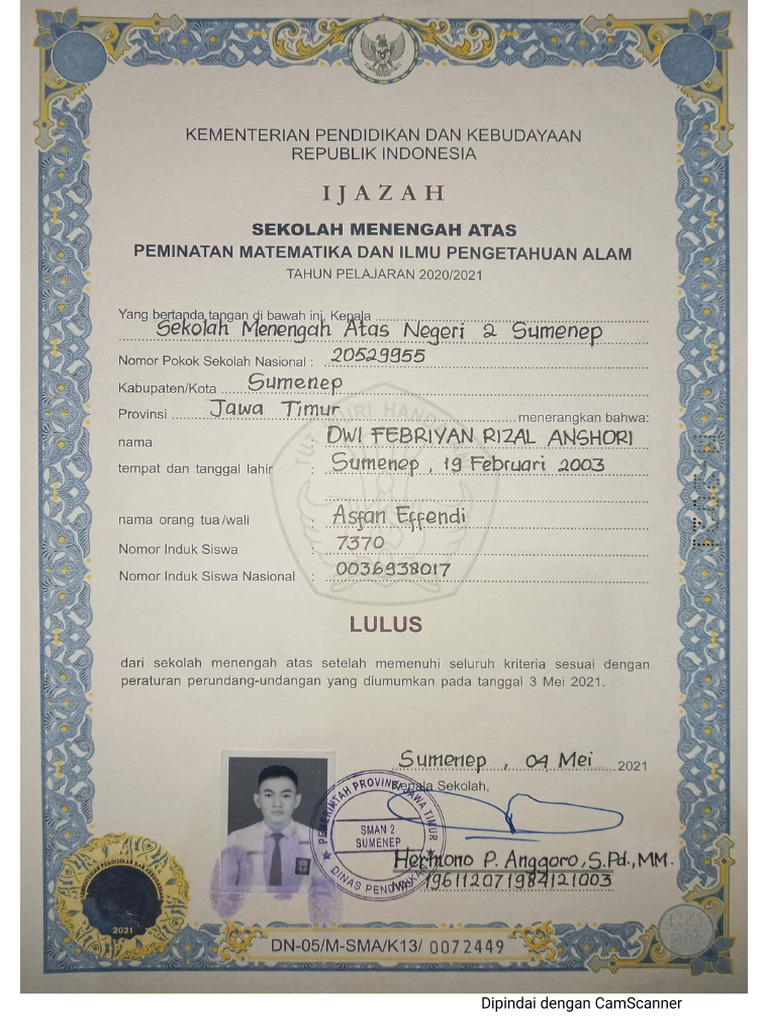 TLB - Dwi Febriyan Rizal Anshori - Ijazah Sma | PDF