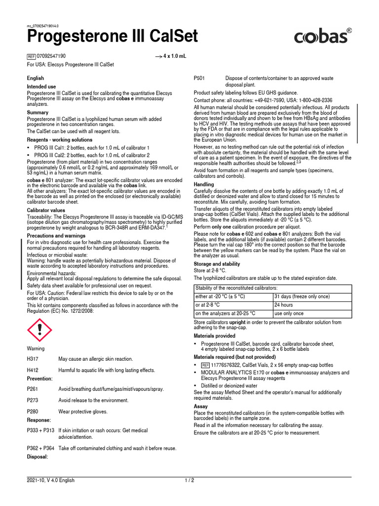Insert - Progesterone III CalSet - Ms - 07092547190.v4.en | PDF ...