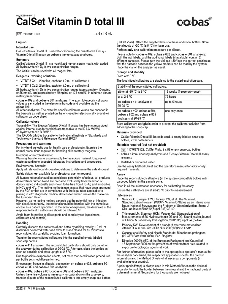 Insert - CalSet Vitamin D Total III - Ms - 09038116190.v1.en | PDF | Laboratories | Assay