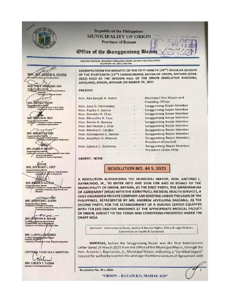 Sample Board Resolution of Orion Bataan | PDF