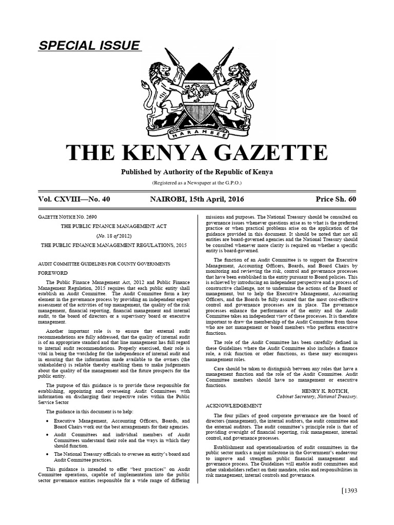 Gazette Notice Audit Committees For County Government Vol - CXVIII No ...