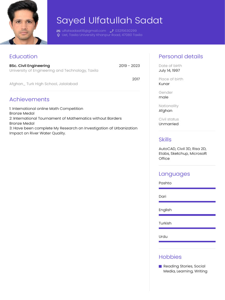Resume Sayed Ulfatullah Sadat | PDF | Afghanistan