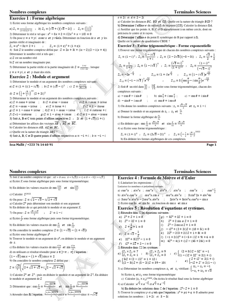 Exercice Nombres Complexes | PDF | Nombre complexe | Racine carrée