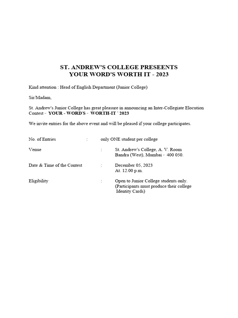 St. Andrew's Elocution Contest 2023 | PDF | Authentication | Access Control