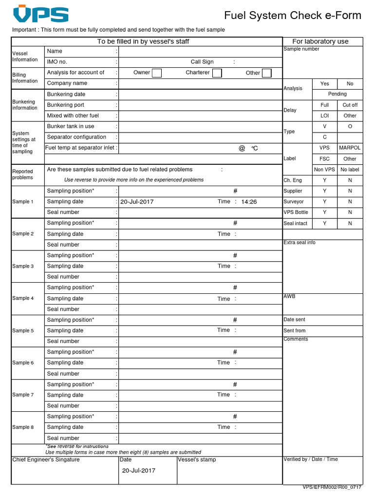 Vps Fuel System Check e Form - 0 | PDF | Energy Technology