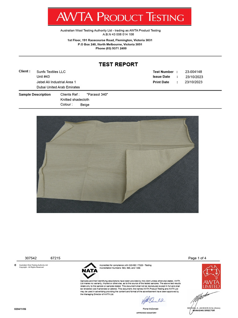 Suntex340 Awta 2023 | PDF | Textiles