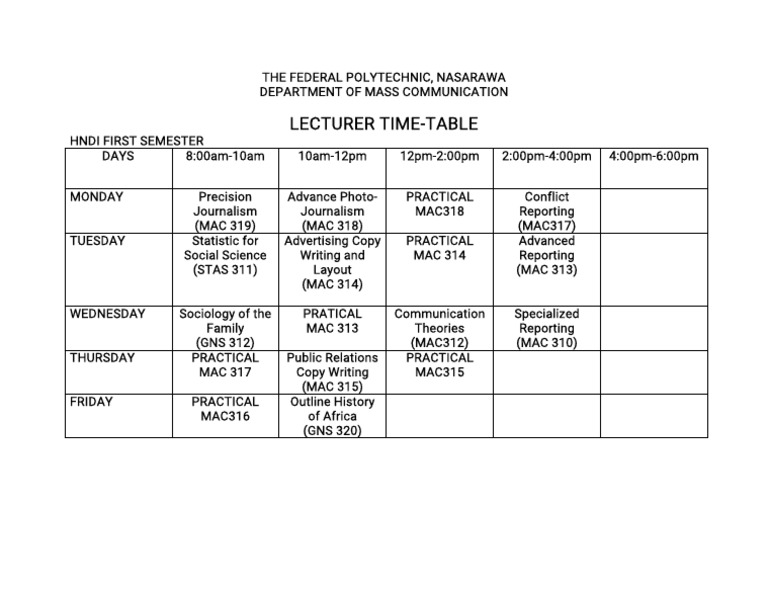 HND I Time Table | PDF