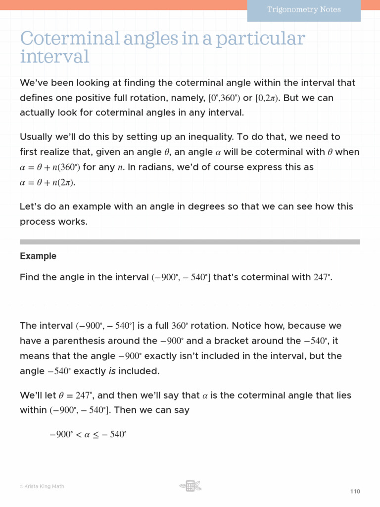 Finding Coterminal Angles in Intervals | PDF | Angle | Geometry