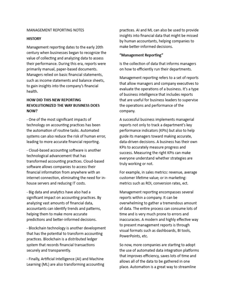 Management Reporting Notes | PDF | Performance Indicator | Goal