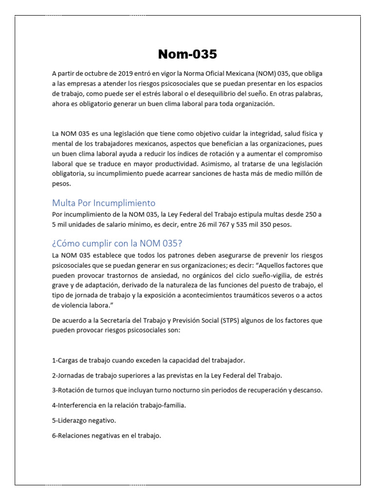 Nom 035 | PDF | Estrés (biología) | Business