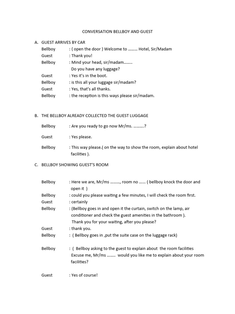 Percakapan Bellboy - Newdoc | PDF