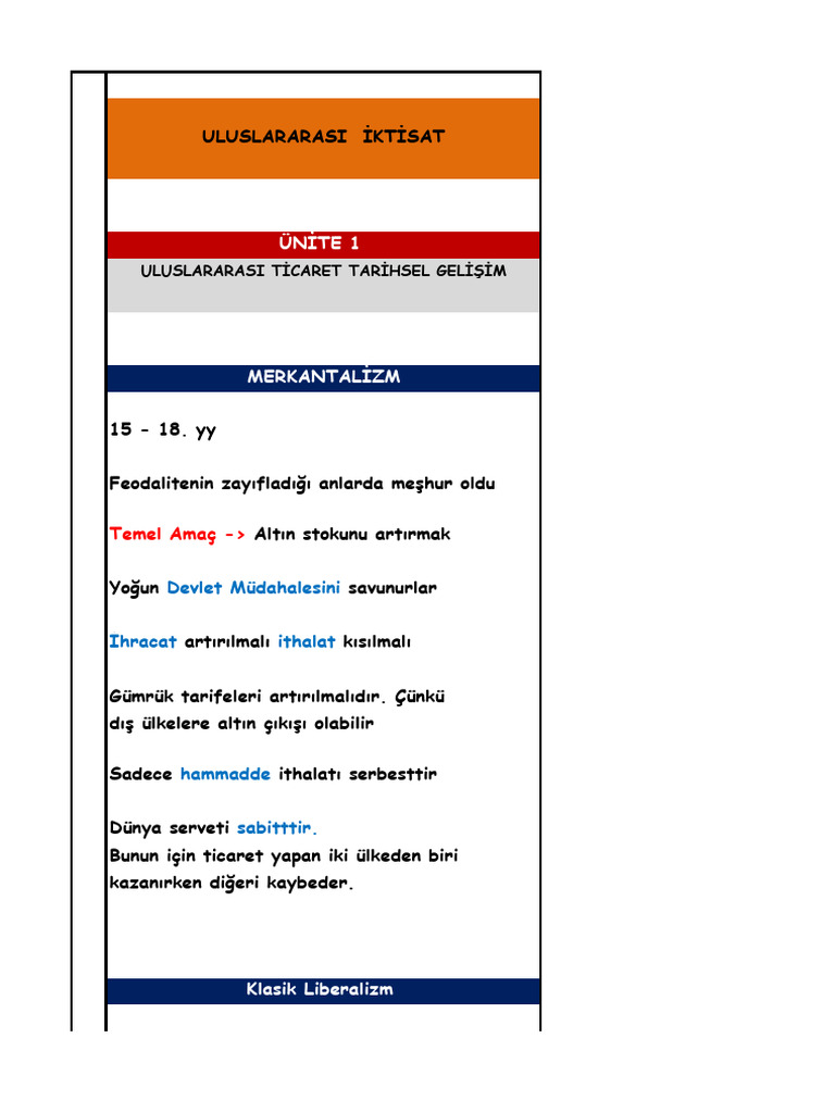 Uluslararası İktisat Teorileri Özet Notlar PDF Indir | PDF