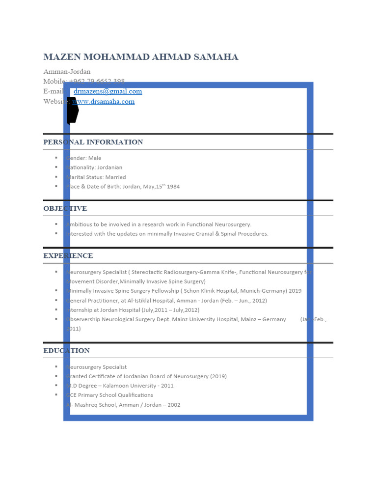 DR - Mazen Samaha CV | PDF | Neurosurgery | Medical Specialties