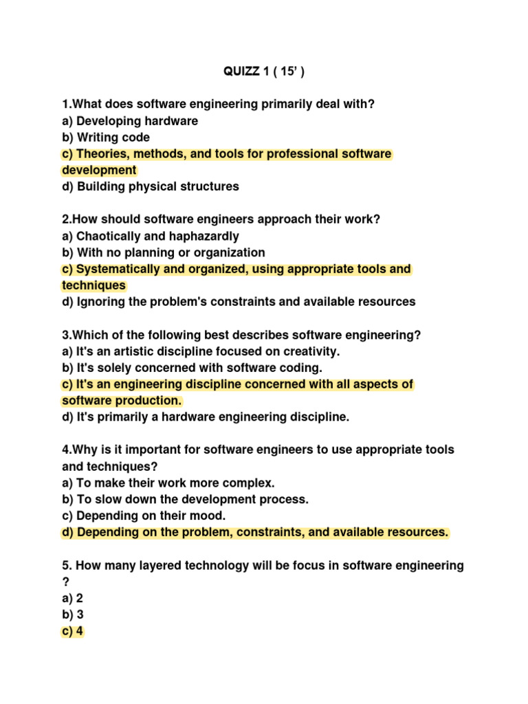 Cmu Se 100 Quizz 1 Answer | PDF | Software | Databases