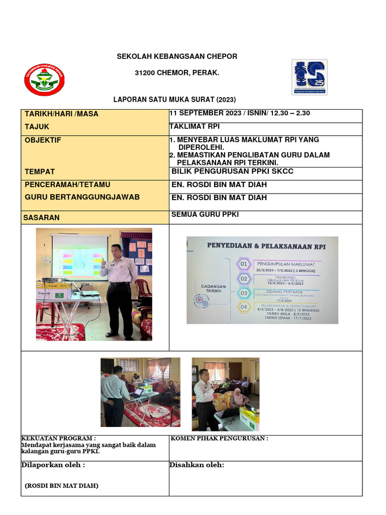 Laporan One Page Rpi SKCC 2023 | PDF