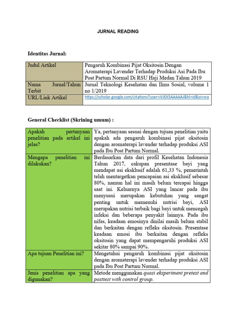 Contoh Jurnal Reading | PDF