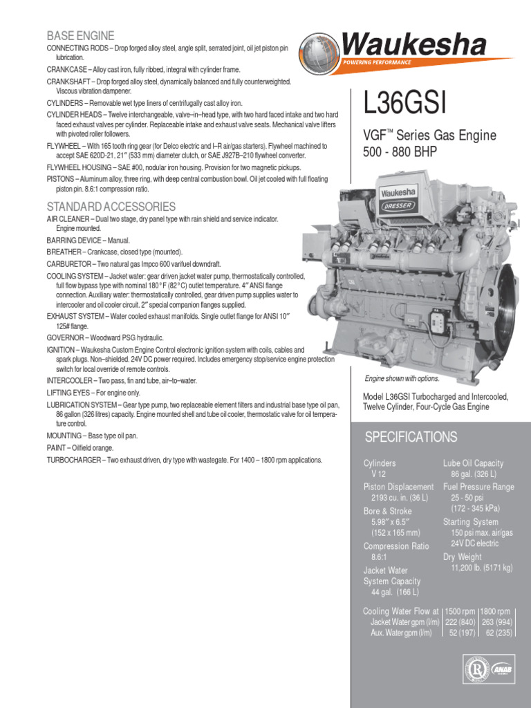 L36GSI: VGF Series Gas Engine | PDF | Internal Combustion Engine | Piston