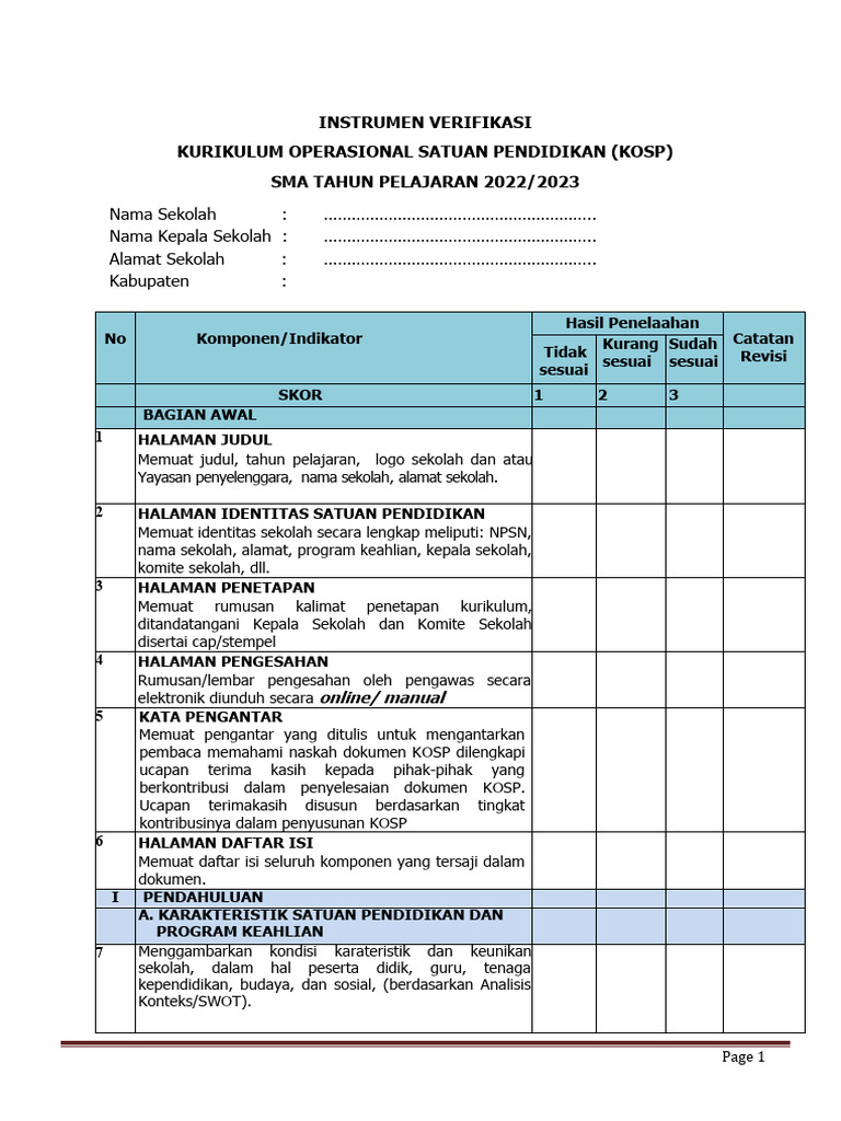 Instrumen KOSP | PDF