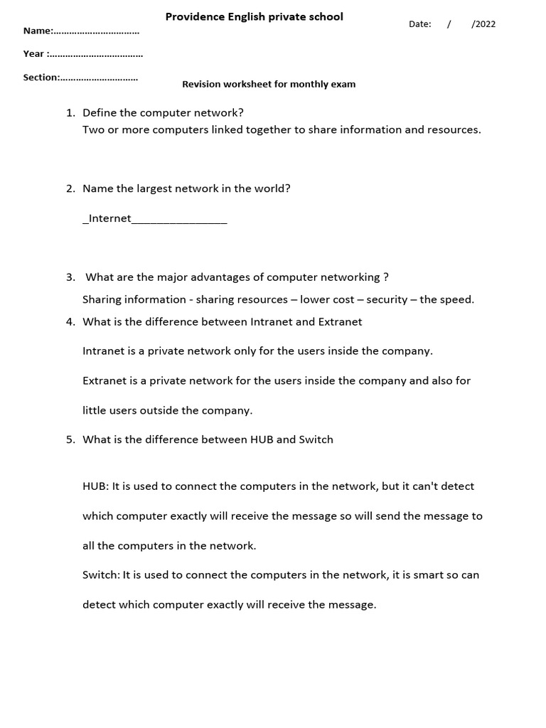 Answer Key Year 7 Network | PDF | Computer Network | Network Topology