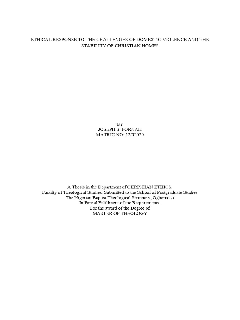 Ethical Response To The Challenges of Domestic Violence and The ...