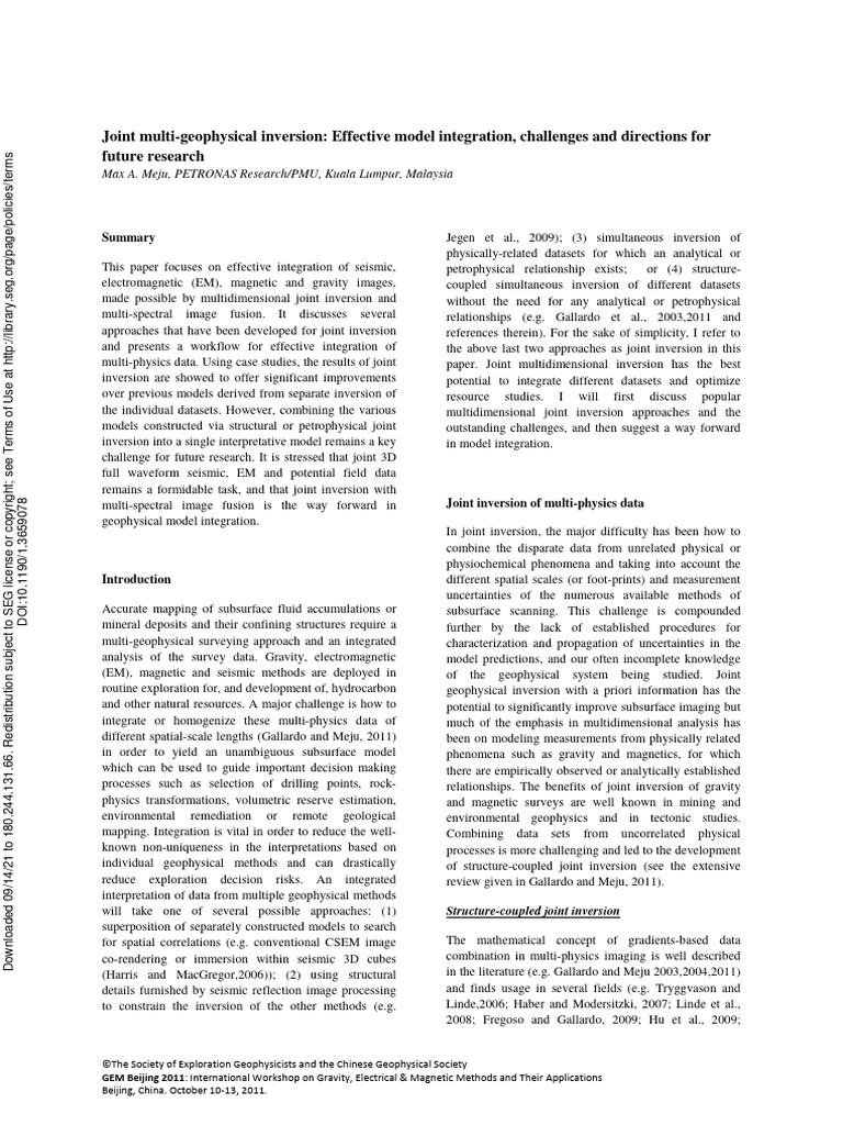 Joint Multi-Geophysical Inversion: Effective Model Integration ...