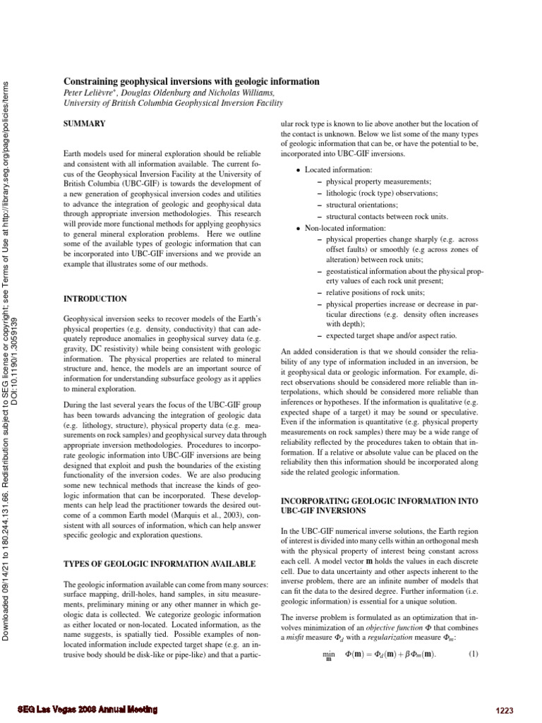 Constraining Geophysical Inversions With Geologic Information | PDF ...