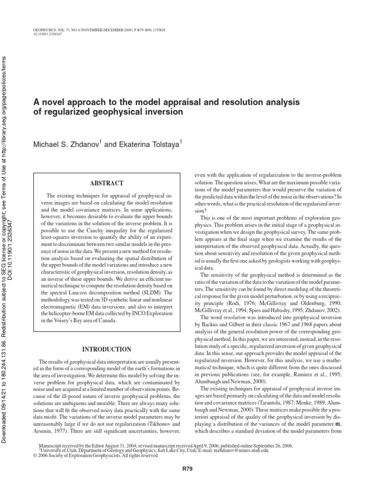 A Novel Approach To The Model Appraisal and Resolution Analysis of ...