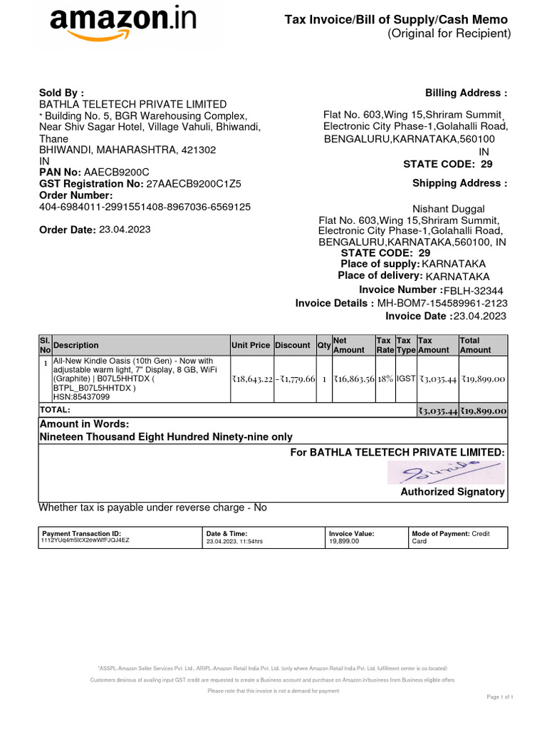 Invoice Kindle | PDF | Invoice | Service Industries