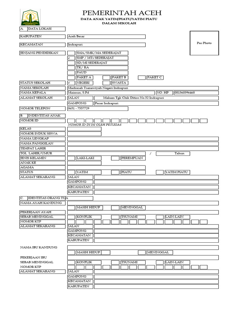 Blanko Isian Data Yatim | PDF