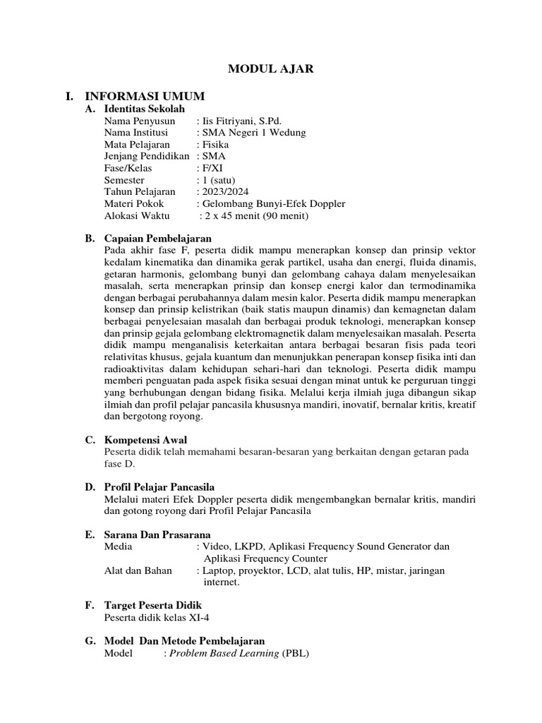 Modul Ajar-Efek Doppler-Iis Fitriyani | PDF
