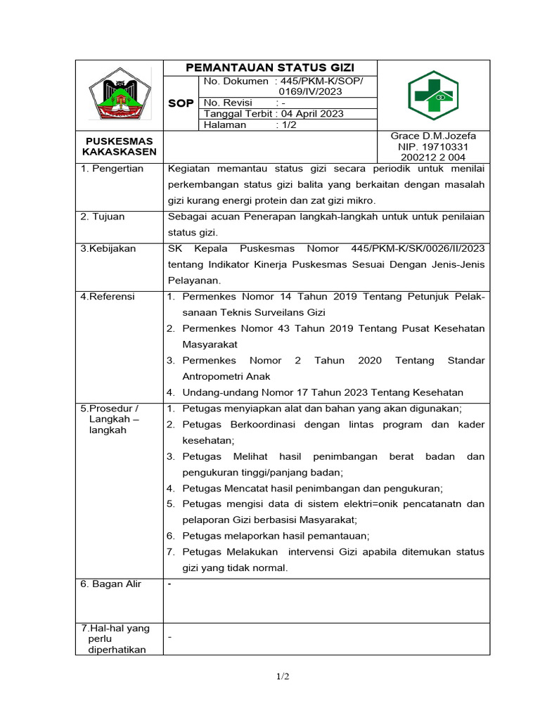 SOP Pemantauan Status Gizi | PDF