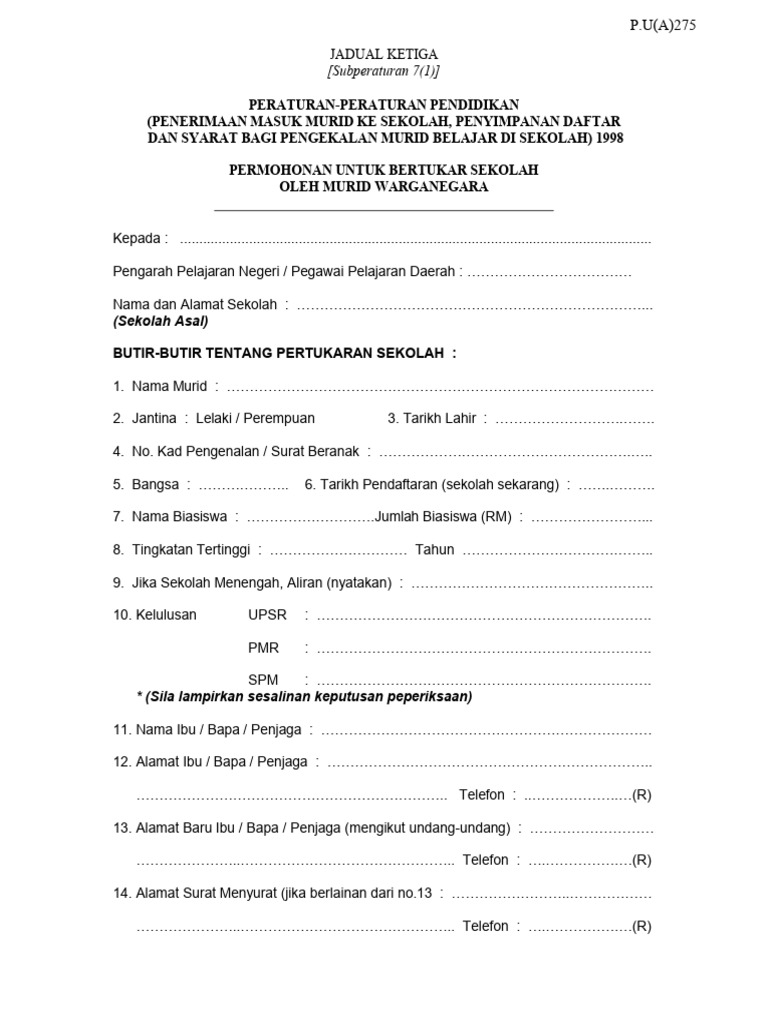 Borang P.U.A 275 Jadual Ke Tiga | PDF