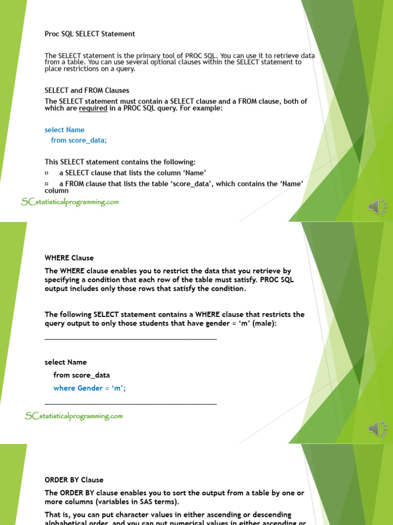 Proc Sql Overview Select Statement Download Free Pdf Databases Software Engineering