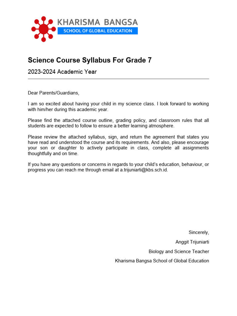 1689646188-Science Course Syllabus Grade 7 | PDF | Teachers | Learning