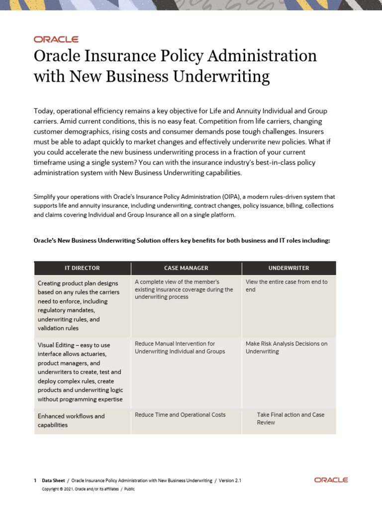 Oipa New Business Underwriting Ds | PDF | Underwriting | Insurance
